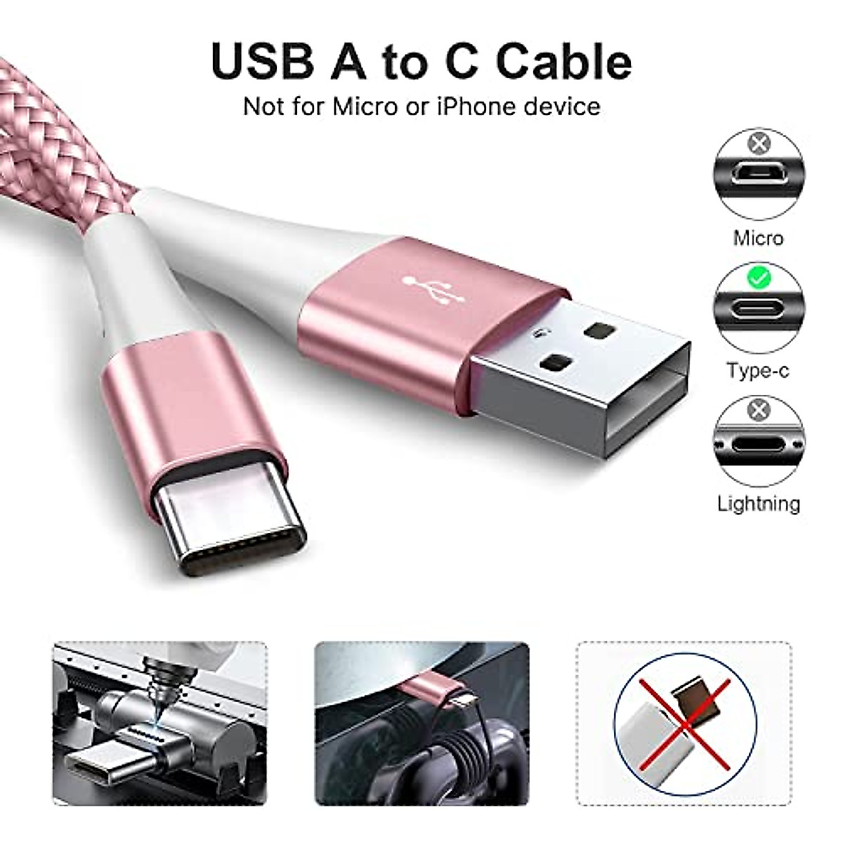 USB C Cable,1M/2M/2M/3M 4pack Charging Cable USB C 3.1A Fast Charging Cable Nylon Long USB Type C Cable for Samsung Galaxy S22 Ultra S21 S20 S10 S9 S8 Plus,Redmi,Sony Google Pixel