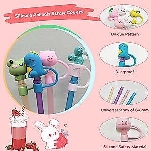 SYOUACEND 10pcs Animals Straw Tips Cover, Silicone Straw Toppers for 6mm (1/4 Inch) Small Size Straw Dust-Proof Straw Cover Plugs for Drinking Straws Portable Straw Caps Decoration