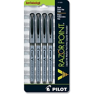 PILOT V Razor Point Liquid Ink Markers, Extra Fine Point, Black Ink, 4-Pack (11025)