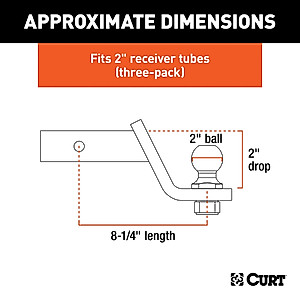 CURT 45037 Trailer Hitch Mounts with 2-Inch Ball & Pin, Fits 2-In Receiver, 7,500 lbs, 2" Drop, 3-Pack