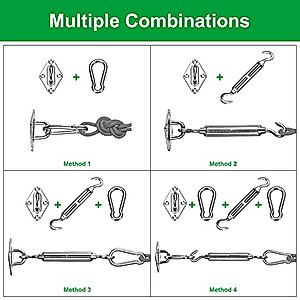 Ollieroo Shade Sail Hardware Kit for Rectangle and Square Sun Shade Sail Installation 8 Inches Silver