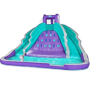 SUNNY & FUN Ultra Climber Inflatable Water Slide Park – Heavy-Duty for Outdoor Fun - Climbing Wall, Two Slides & Splash Pool – Easy to Set Up & Inflate with Included Air Pump & Carrying Case