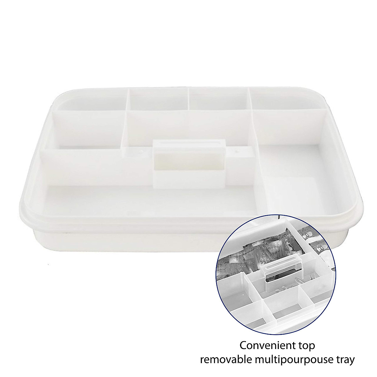 Portable handled medicine first aid box plastic medicine basic organizer holder. Family small safety emergency medical storage box kit travel, car, home, camping, office, vehicle + pill cutter (empty)