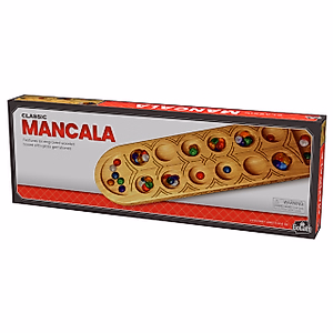 Classic Mancala Game - Features A Full-Sized, Solid Wooden Board with Exquisite Detail Stones by Pressman For 2 Players