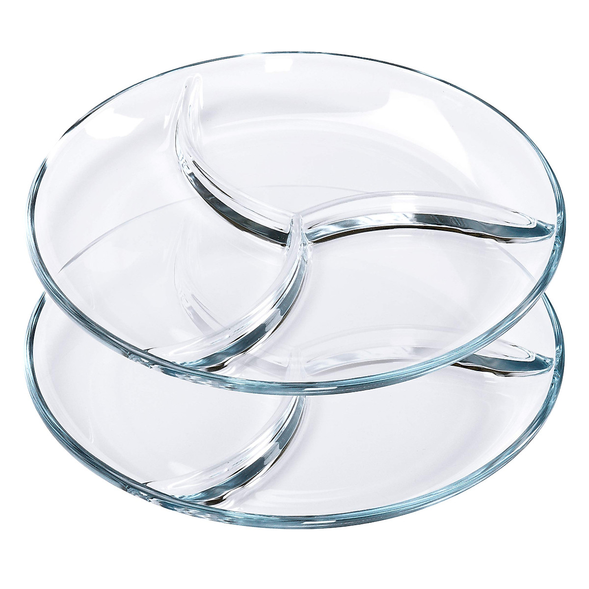 FOYO Round Tempered Glass Serving Platters/Trays - 3 Sectional -10'' Diameter, Set of 2