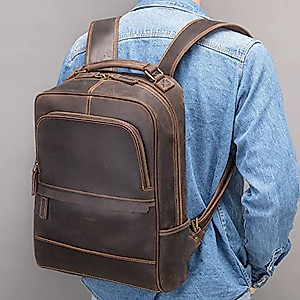 BIKROD Leather Backpack for Men, 15.6 IN Laptop Backpack, Crazy Horse Leather Backpack for Adult Business Computer Travel Backpack