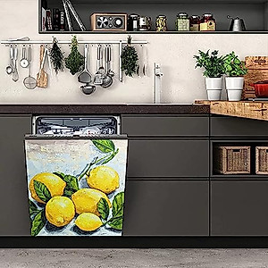 Homa Oil Painting Lemon Decor Dishwasher Magnet Cover Sticker Farmhouse Magnetic Refrigerator Panels Decal Fridge Magnets Stickers 23inch Wx26 H