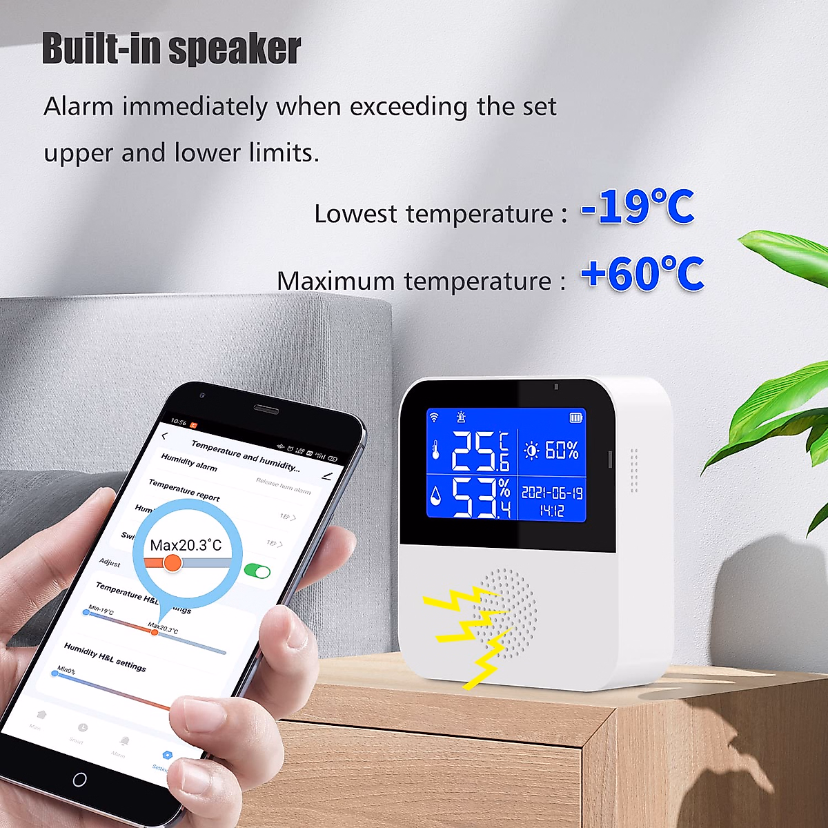 5-in-1 Wi-Fi Smart Temperature and Humidity Meter, 2.9-inch Screen, High-Precision Sensor, APP Control, Brightness Display, Smart Backlight, Temperature Unit Switching, USB Charging