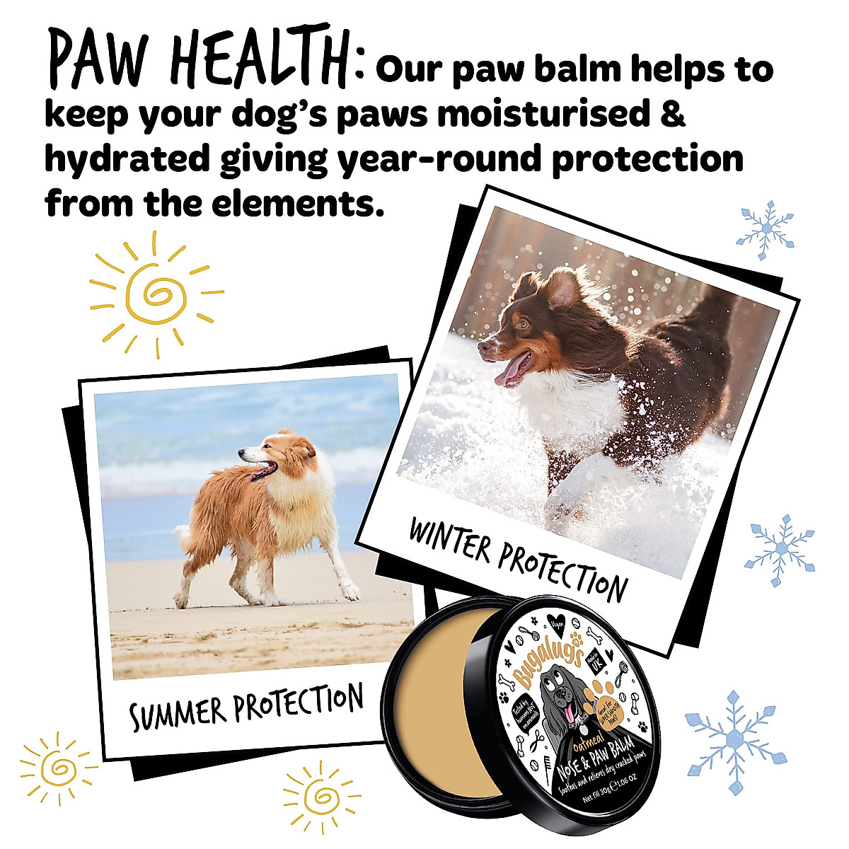 Bugalugs Dog Paw Pad Balm & Dog Nose Balm 30 g (1.06 oz) - Moisturizing Dog Paw Balm That Creates an Invisible Barrier That Protects and Heals Dry Cracked Paws - All-Natural Dog Paw Balm with Oatmeal
