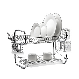 J&V TEXTILES Dish Drying Rack, Stainless Steel 2-Tier Dish Rack with Utensil Holder, Cutting Board Holder and Dish Drainer for Kitchen Counter (23-Inch)