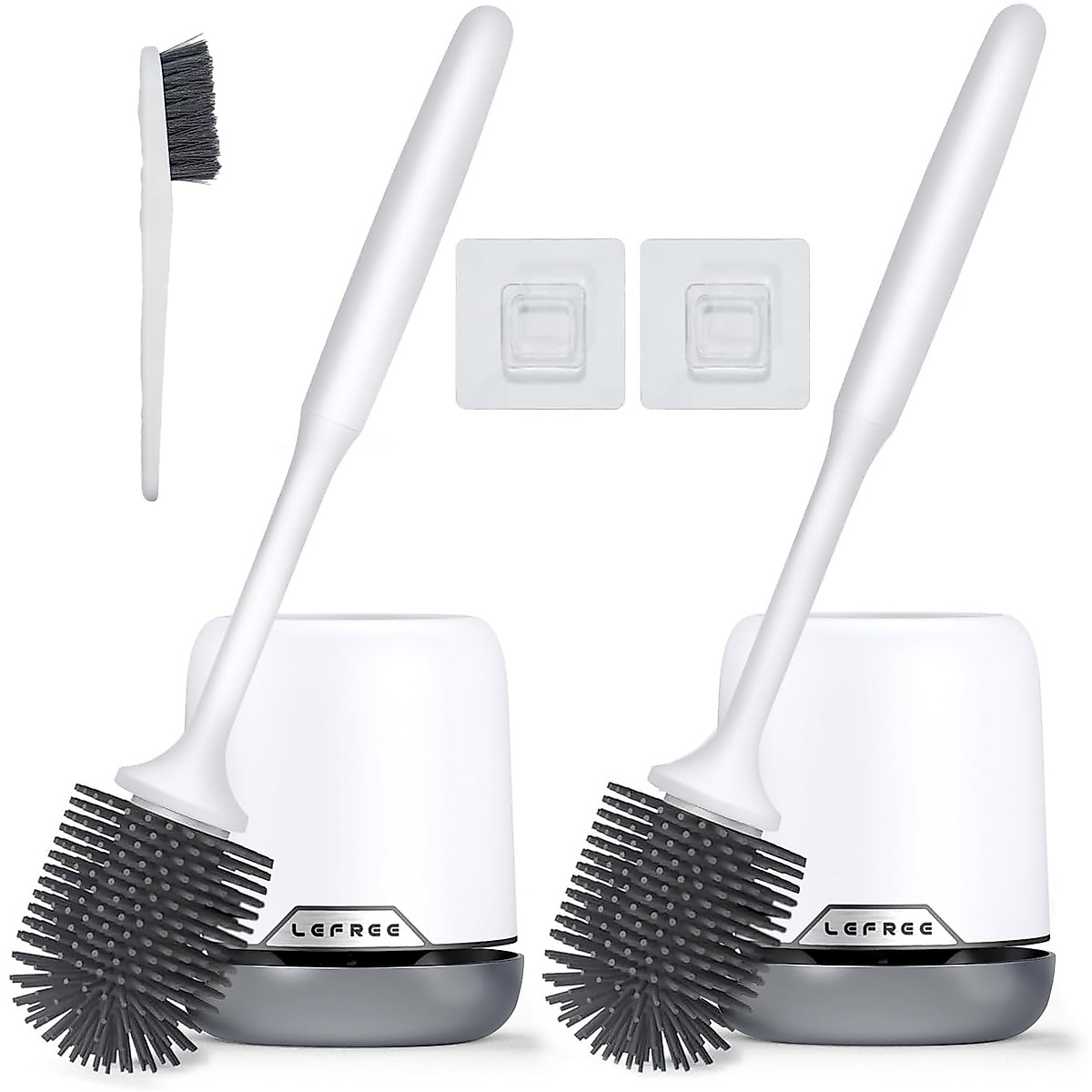 Lefree 2 Pack Silicone Toilet Brush,Homemod Toilet Bowl Brush and Holder Set with Ventilated Holder, Toilet Cleaner Brush for Bathroom,Floor Standing & Wall Mounted Toilet Scrubber Without Drilling