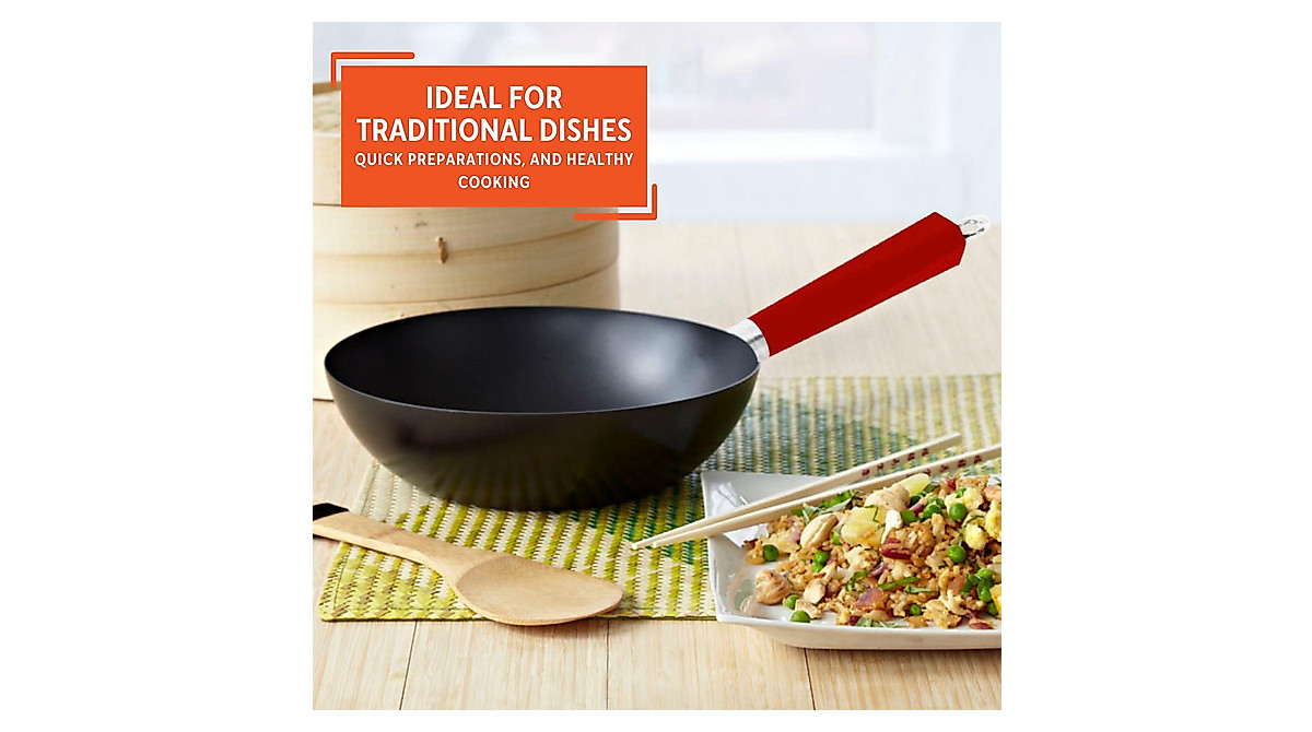 Imusa 12" Nonstick Carbon Steel Wok with Soft-Touch Handle
