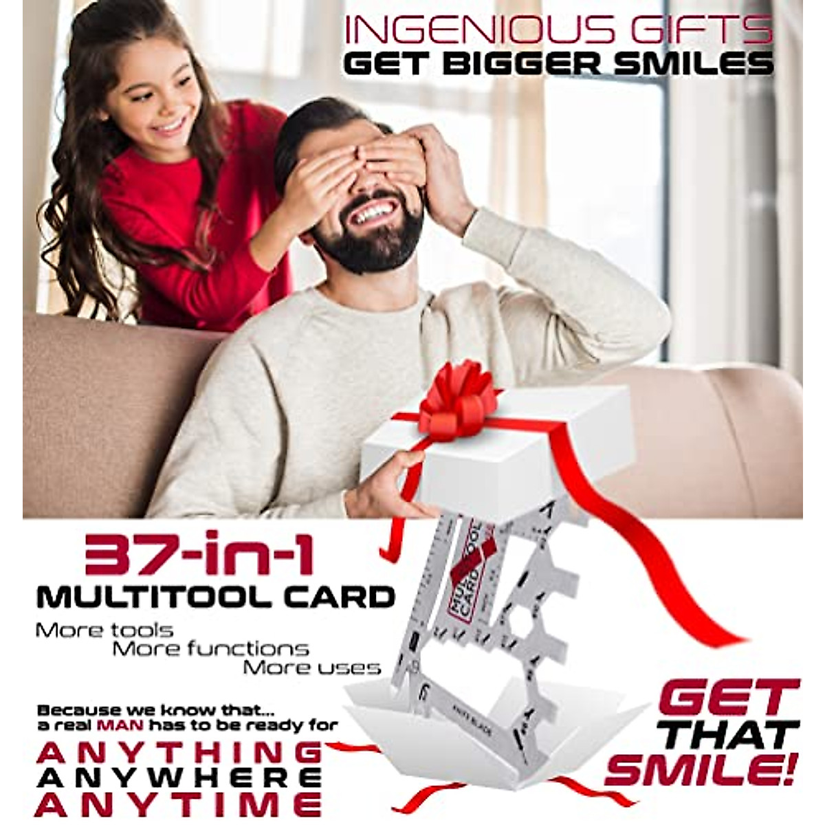 37-in-1 Credit Card Tool Gift Set. EDC Silver Multitool Card with Multifunction Tools & Accessories. Perfect Stocking Stuffer Gifts for Men, Dads, Husbands, HandyMen, Do It & Yourselfers