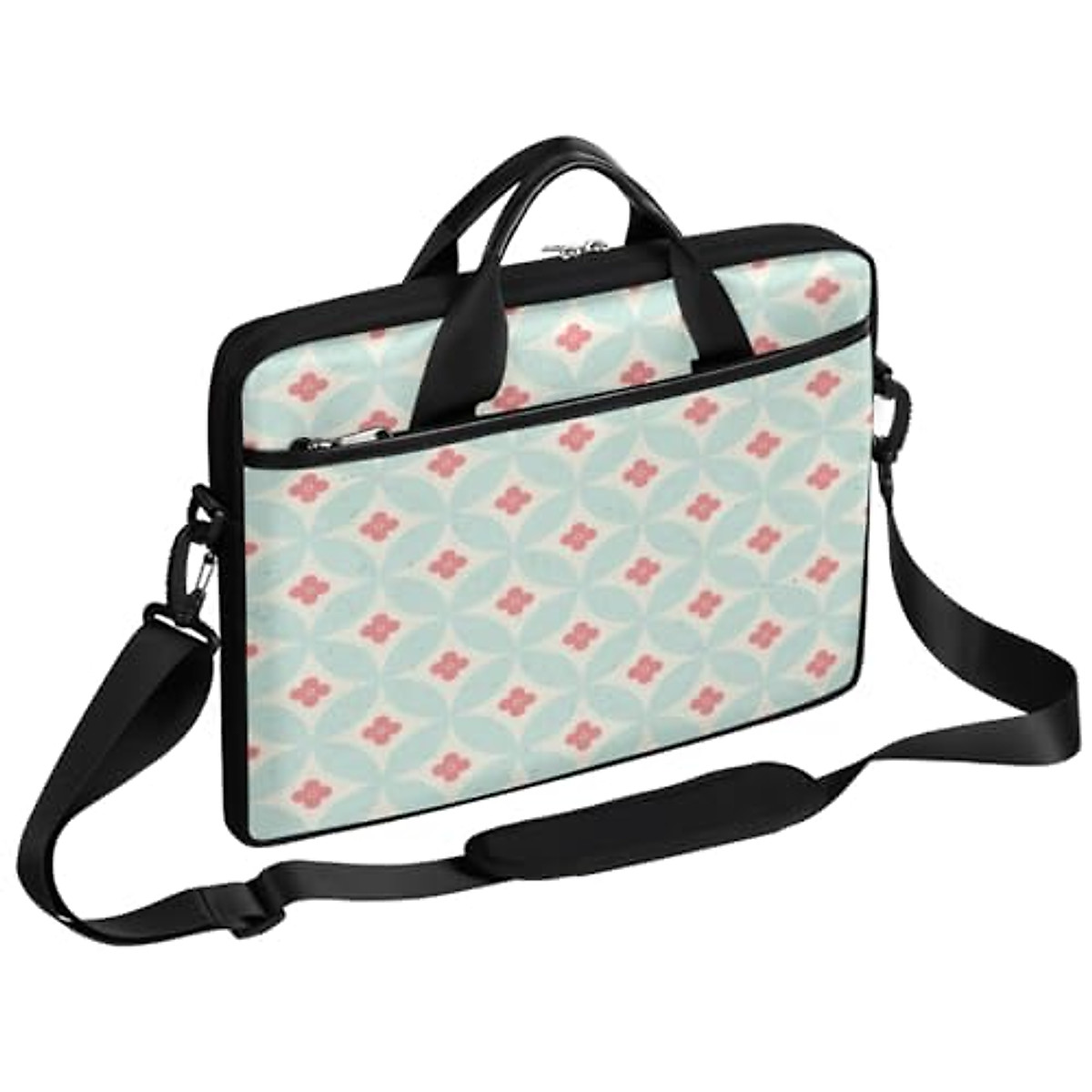Round Flower Laptop Computer Bag Waterproof Shoulder Messenger Bag 13-15 inch Durable Laptop Tote Bag with Shoulder Strap Handle Lightweight Crossbody Briefcase
