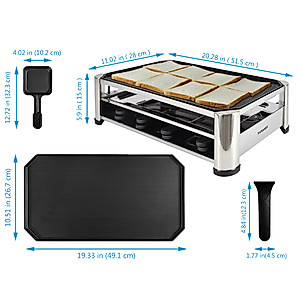 TAMARIT Raclette Cheese Table Grill Portable Electric Indoor Korean BBQ Grill 1400W Raclette Party Grill with Reversible Nonstick Extra Large Grill Plate Raclette Grill for Home Party, Stainless Steel