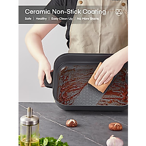 FOHERE 4.8Qt Hot Pot Electric, Ceramic Nonstick Electric Pot for Cooking, 1300W Electric Shabu Shabu Pot w/Dual Temperature Control for Home, Party, Family & Friend Gathering