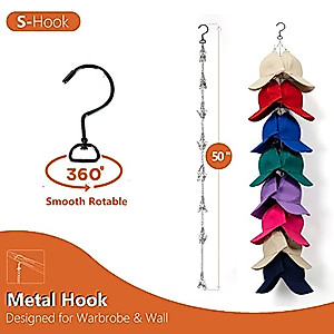 HYDERMUS Hat Rack 2 Pack for 32 Baseball Caps with Adjustable Height Hanging Baseball Hat Organizer for Closet Metal Hat Holder with 32 Clips Hat Storage Hat Hanger for Wall Door Closet 42.5 in