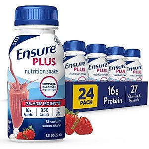 Ensure Plus Strawberry Nutrition Shake, Meal Replacement Shake, 24 Pack