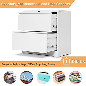 Aobabo 28.25 Inch Long Locking 2 Drawer Anti-Tilt Metal Office Storage Filing Cabinet with File Hanging Bar and 2 Keys, White