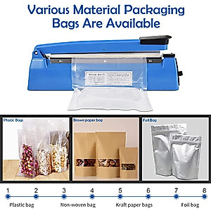 JIMBOH Impulse Sealer 8 Inch Manual Mini Bag Sealer Heavy Duty Heat Sealer Machine with Extra Replace Element Grip Manual Plastic Bags Sealer for Sealing Foods, PE & PP Bags