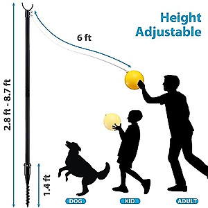 Tetherball Ball and Rope Set Pole Equipment, Probable Tether Balls Set with Heavy Duty Anchor for Peach Sand, Backyard, Playground, 2.8-8.7 FT Height Adjustable Metal Pole, Soft Paddled Rubber Ball