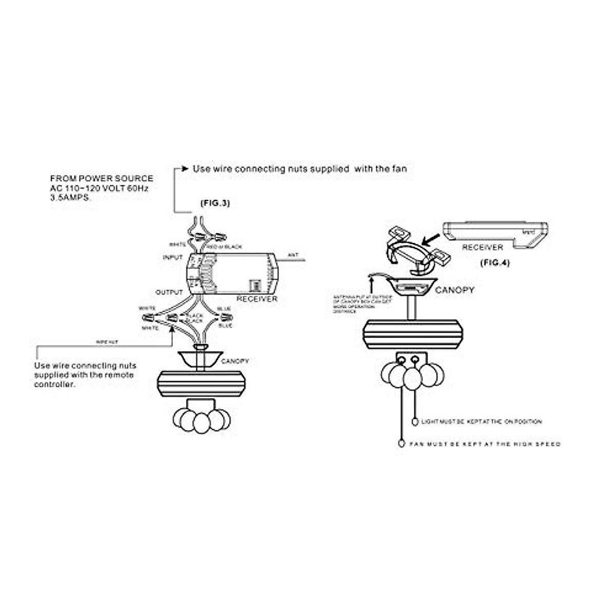 Universal Ceiling Fan Remote Control Kit Replacement for Hampton Bay Harbor Breeze Hunter Litex Westinghouse 3-Speed Light-Dimmer UC7030T UC7078T Fan-HD CHQ7078T L3H2010FANHD Fan-HD5 FAN-18R -Pikeman