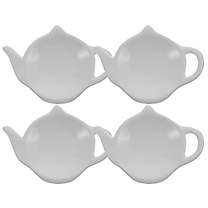 Soy Sauce Dish Jewelry Holder 4Pcs Tea Bag Holder Ceramic Teabag Coaster Teapot Shaped Seasoning Dish for Sauce Dessert (White) Tea Bag Organizer Tea Plates