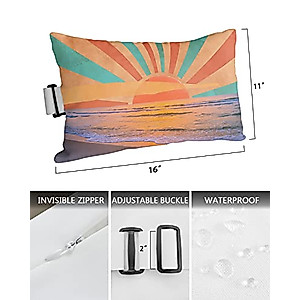 Recliner Head Pillow Ledge Loungers Chair Pillows with Insert Hand Drawn Orange Abstract Sunset in Seaside Lumbar Pillow with Adjustable Strap Outdoor Waterproof Patio Pillows for Beach Pool, 2 PCS