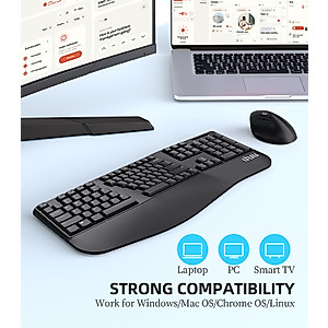 Ergonomic Wireless Keyboard and Mouse - UHURU UEKM-20 Wireless Ergo Keyboard and Mouse Combo with Split Design, Palm Rest, Natural Typing, Compatible with Windows Mac