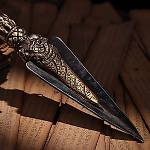 8" Tibetan Temple Collection Old Bronze Horse Head Mahakala Head Skull Head Dorje Vajra Phurpa Tiantie tip Town House Exorcism