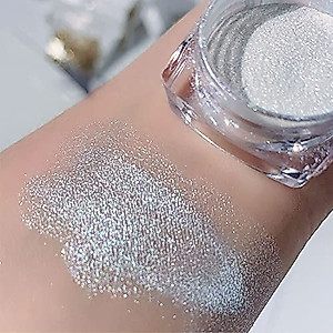 4 Boxes White Aurora Nail Powder, Holographic Pearlescent Glitters