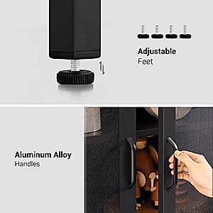 SONGMICS Metal Storage Cabinet with Mesh Doors, Multipurpose Storage Rack, 3-Tier Office Cabinet, Max. Load Capacity 55 lb per Tier, Black UOMC002B01