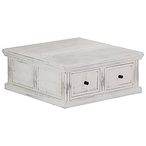 QJBSAVVA Coffee Table White 27.6"x27.6"x11.8" Solid Mango Wood,Entrance Table Tray Tables Center Table Low Table Suitable for Meeting Rooms, Reception Rooms, Offices