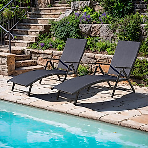 Flamaker Patio Lounge Chairs Adjustable Chaise Lounge Chairs Folding Outdoor Recliners Set of 2 for Beach, Pool and Yard (Blue)