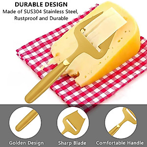 Blueden Cheese Slicer Golden Stainless Steel Cheese Cutters for Block Cheese, Cortador de queso, Handheld Plane Cheese Knife for Semi-Hard Cheese, Gold