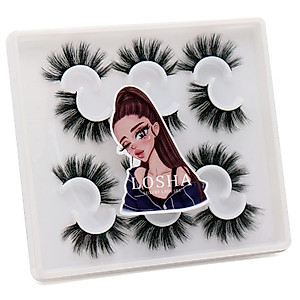 Losha Lashes 6 Pairs Fluffy False Eyelashes for Women 20mm Long Dramatic Faux Mink Strip 5D Lashes Pack for Gorgeous Makeup