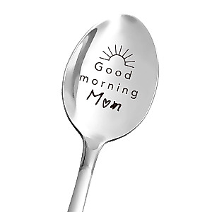 Best Mom Gifts - Good Morning Mom Spoon - Funny Mom Spoon Engraved Stainless Steel - Tea Coffee Spoon - Mom Gift from Daughter Son Husband - Perfect Mother's Day/Birthday/Christmas Gifts