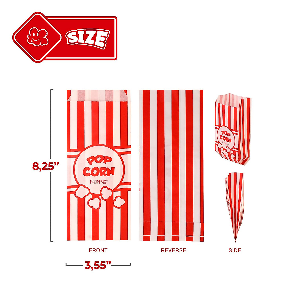 Poppy's Paper Popcorn Bags - 40 Pcs 1oz Concession-Grade Bags, Popcorn Machine Accessories for Popcorn Bars, Movie Nights, Concessions