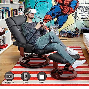 mcombo Swivel Recliner with Ottoman, Multi-Position Leisure Office Chair with Adjustable Back, Faux Leather Ergonomic Lounge Chairs w/Footrest for Bedroom Living Room 9019 (Dark Grey)