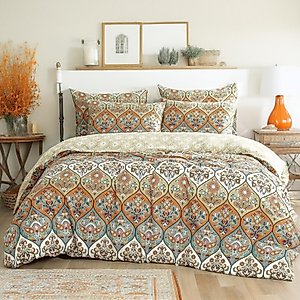 DaDa Bedding Bohemian Duvet Cover w/Pillow Cases - Reversible Coral Teal Floral Paisley Botanical Garden Party - Bright Vibrant Multi-Colorful Blue Salmon Pink - Full - 3-Pieces