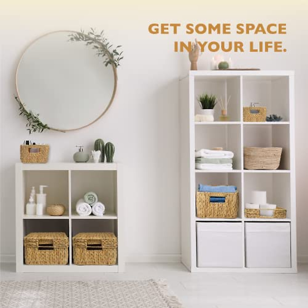 GaiaMade Water Hyacinth Storage Baskets with Lid, Wicker Baskets for Organizing and Storage, Set of 3 (1PC Large, 2PCS Medium, 1 Lid)