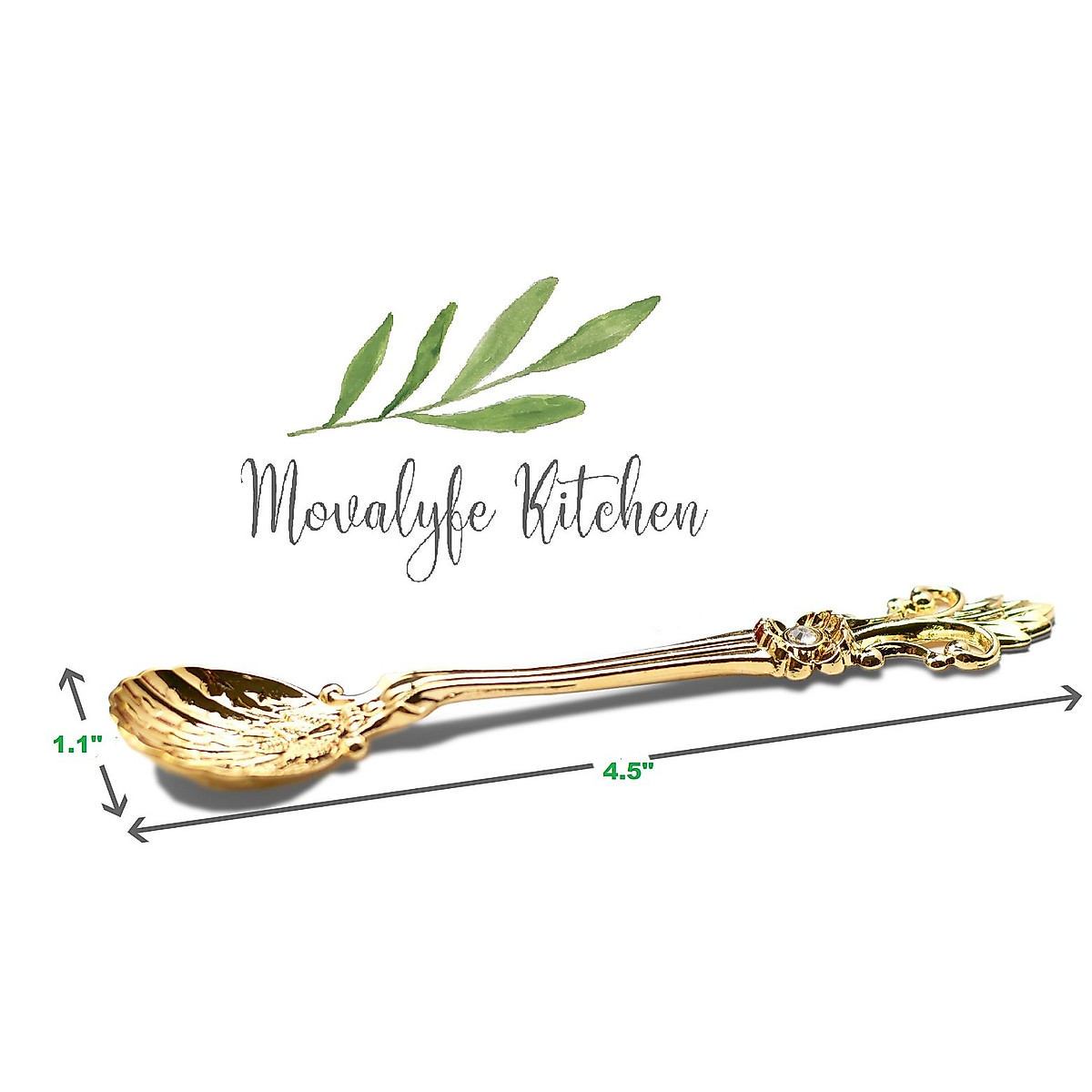 Mini Spoons Set of 8 by Movalyfe Kitchen - Coffee Espresso Demitasse Vintage Tea Spoon 4.5" Long (Gold)