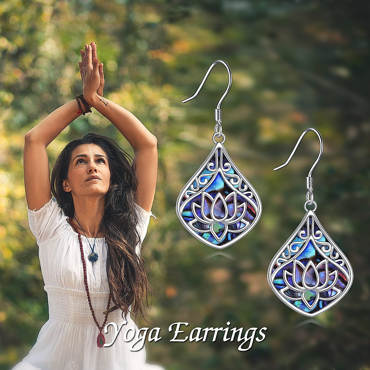 POPLYKE 925 Sterling Silver Lotus Flower Earrings Celtic Yoga Abalone Dangle Earrings for Women Lotus Jewelry Gifts Birthday