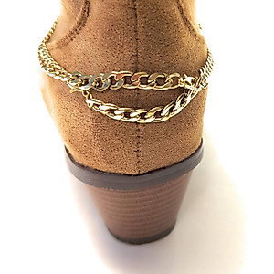 Gothic Red Rose Boot Charm Bracelet Chain 18K Gold-Plated Stainless Steel Double Clasp Adjustable Size 16 Inch Gift Boxed