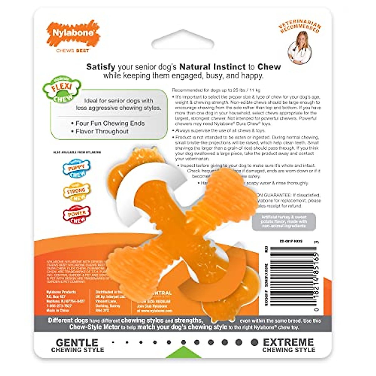 Nylabone Flexi Chew X-Bone Senior Dog Chew Toy Turket & Sweet Potato Small/Regular (1 Count)