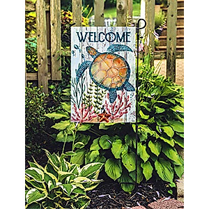 Texupday Welcome Turtle Tropical Ocean Garden Flag Rustic Coastal Summer Beach Yard Flag 12" x 18"
