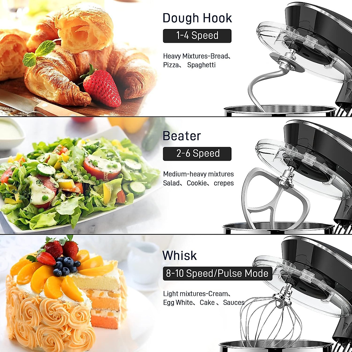 9.5 Qt Stand Mixer, 10-Speed Tilt-Head Food Mixer, Vezzio 660W Kitchen Electric Mixer with Stainless Steel Bowl, Dishwasher-Safe Attachments for Most Home Cooks (Red)