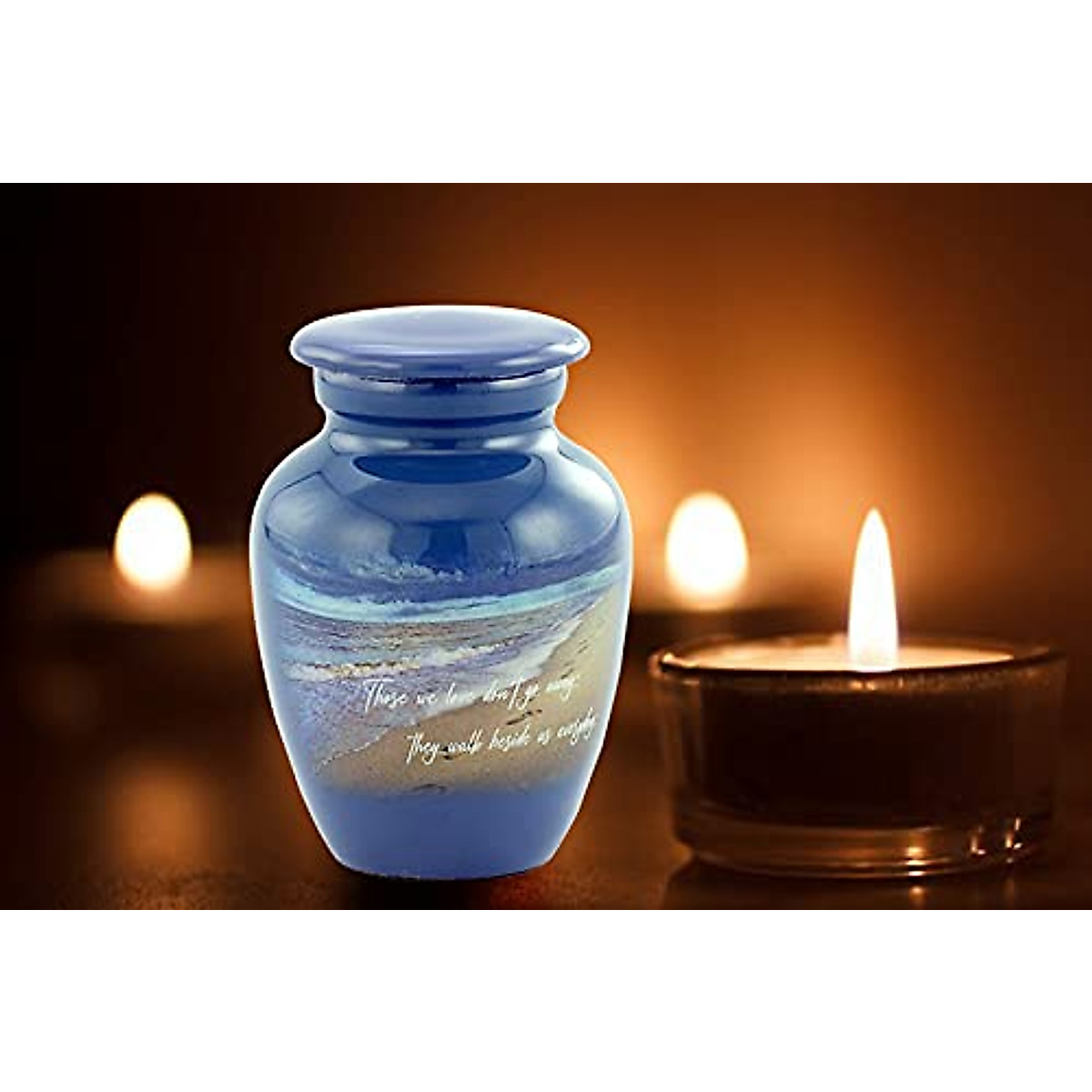 Footprints Keepsake Urn, Footprints Token Urn for Ashes, Hand Painted Minature Beach Urn, Handmade Beach Mini Urn with Velvet Case & Bag (Keepsake)