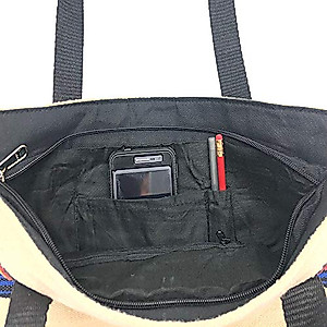 Authentic Serape Tote Bags with Zipper in Vibrant Southwest Colors (Beige)