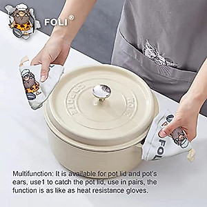 FOLI Hot Pot Lid Handle Mitt,Heat Resistant Pot Knob Grabber Holder, Anti Scald Casserole Pot Lid Knob Cover Hand Protector 2Pack, Wood Pulp Cotton Dish Washing Kitchen Scrubber 2Pack